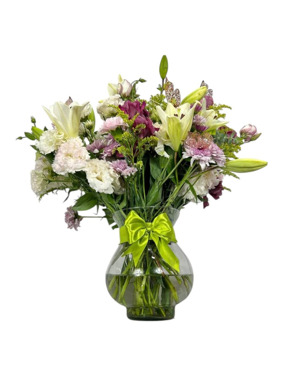 Arreglo Floral de Lilis con Luz, Mariposas | Luz Blanca Mariposa | Flowers Study